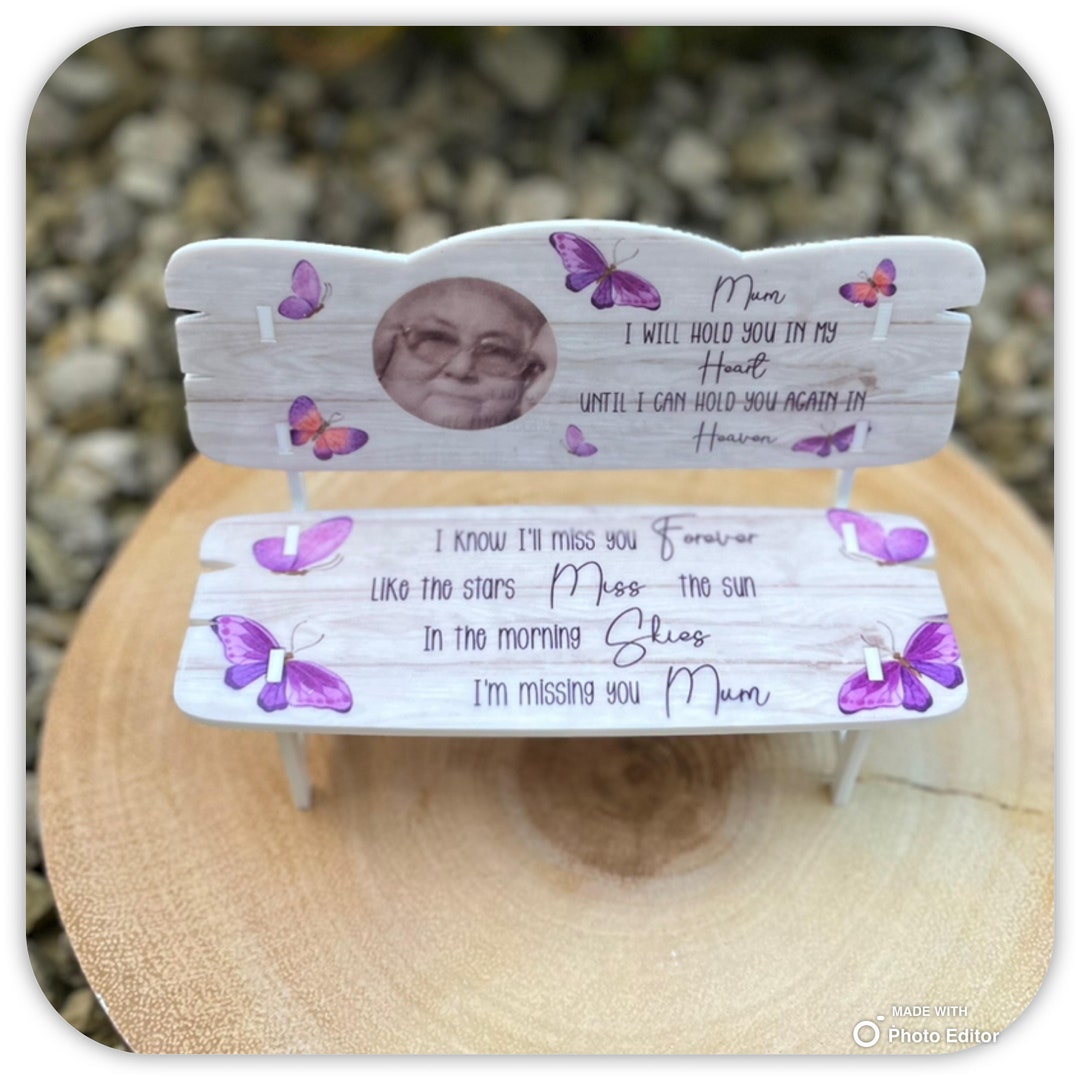 Personalised Photo Memorial Acrylic Bench | Butterfly Remembrance ...