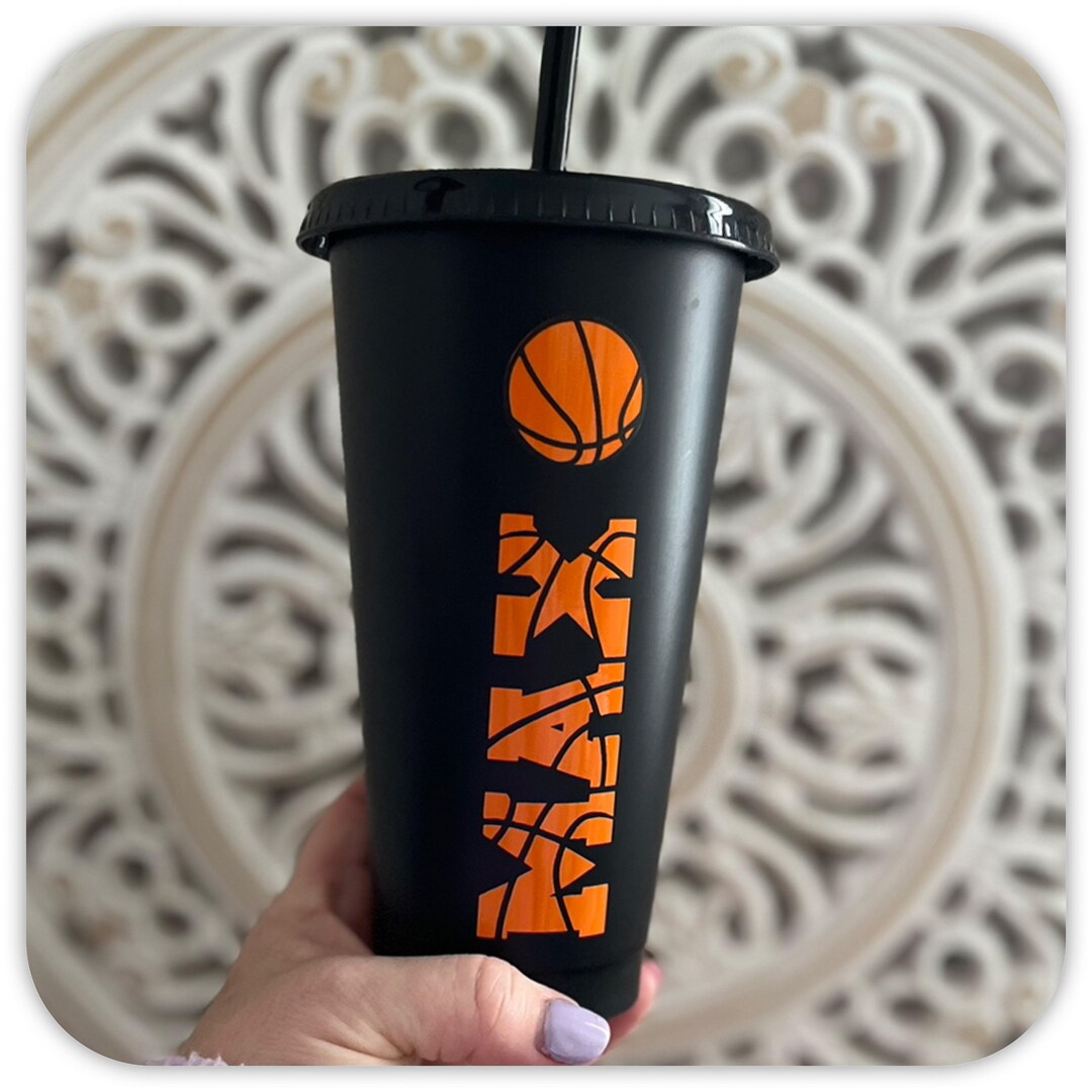 Personalised 24oz Basketball Cold Cup | Custom Name Tumbler With Straw ...