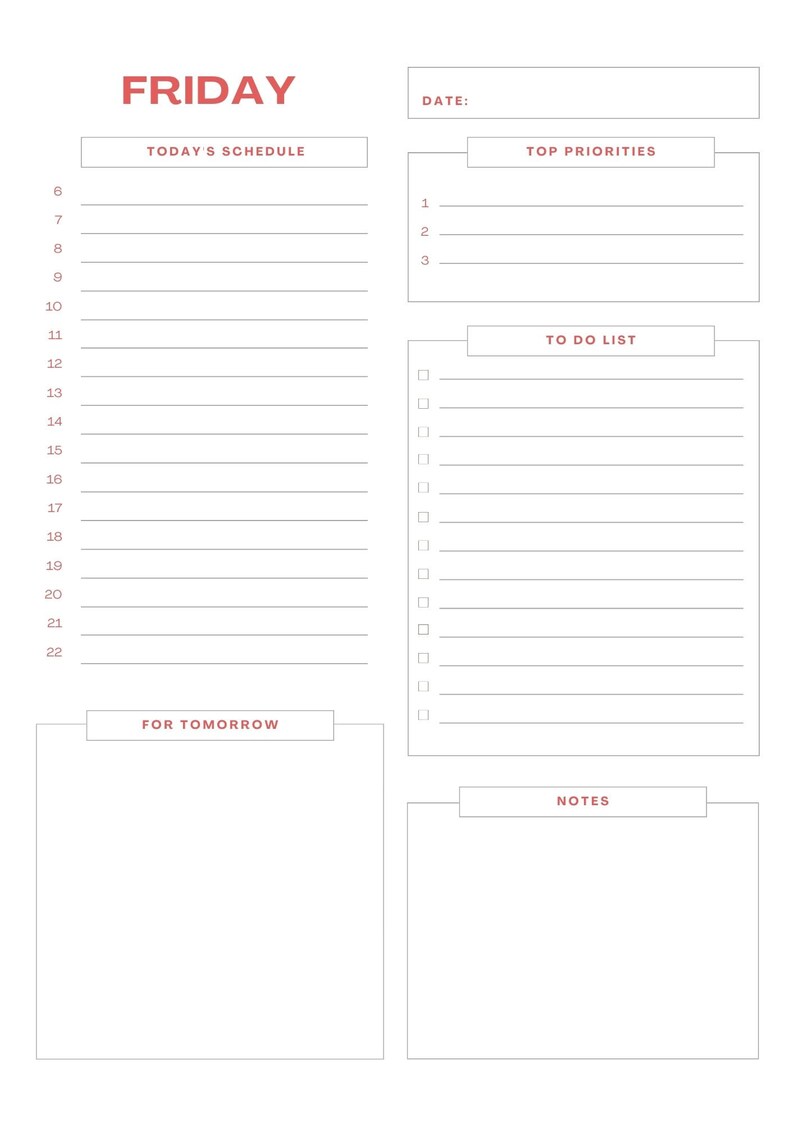 Daily Planner for Each Day of the Week RED. Organize Schoolwork, Life ...