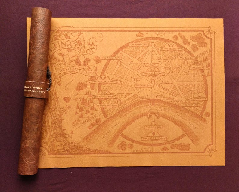 Faux Leather Map of Lunathion, Crescent City, Book Fantasy Map, Larp ...