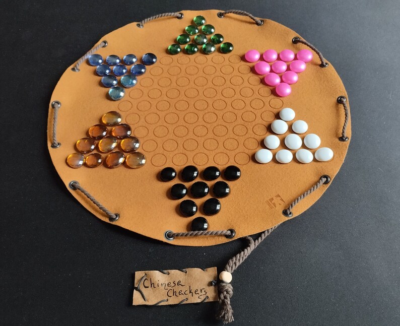 Chinese Checkers Board Game in Faux Leather Pouch, Stern Halma 35cm, 13 ...