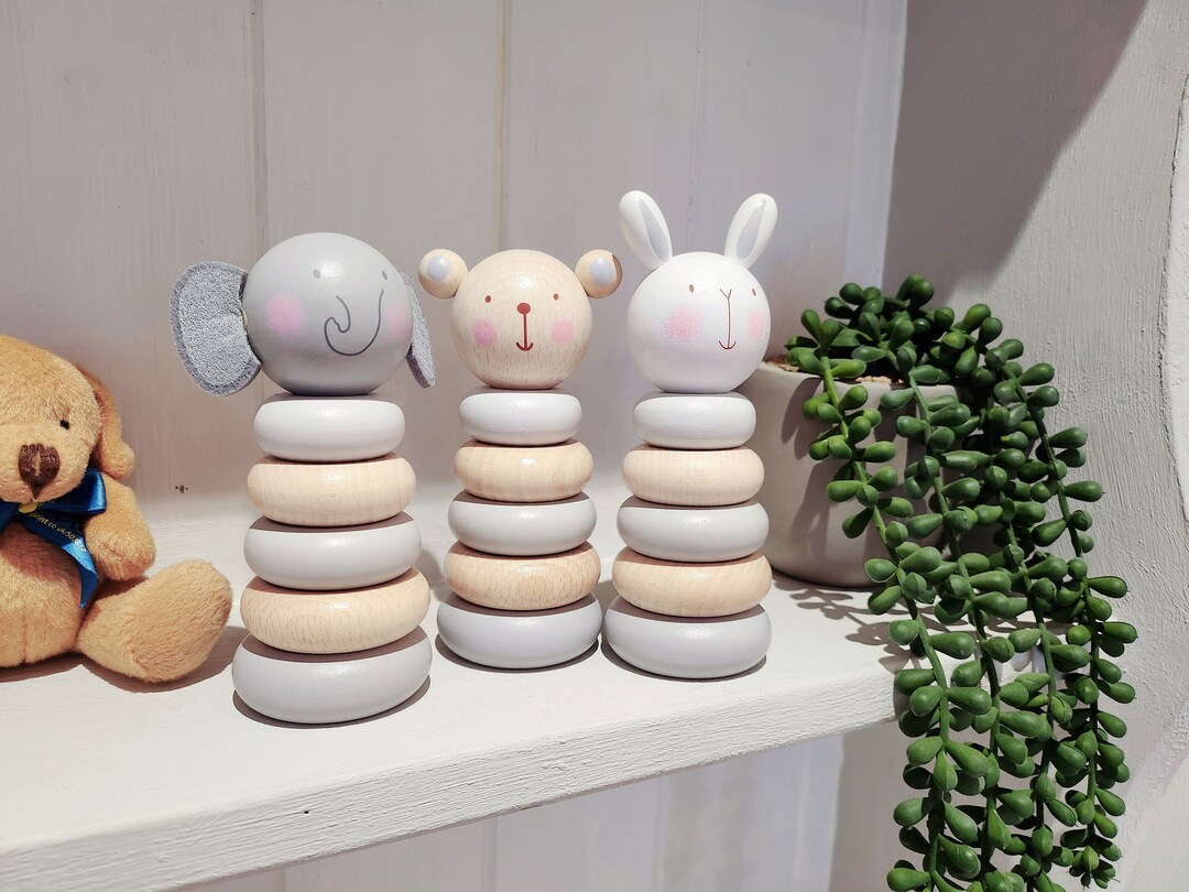 Personalised Small Wooden Animal Stacking Toy 14cm - Etsy