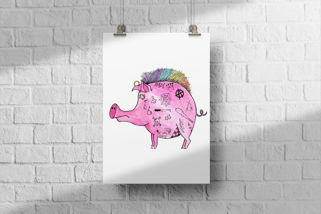 Punk Pig - Watercolor Print - Etsy