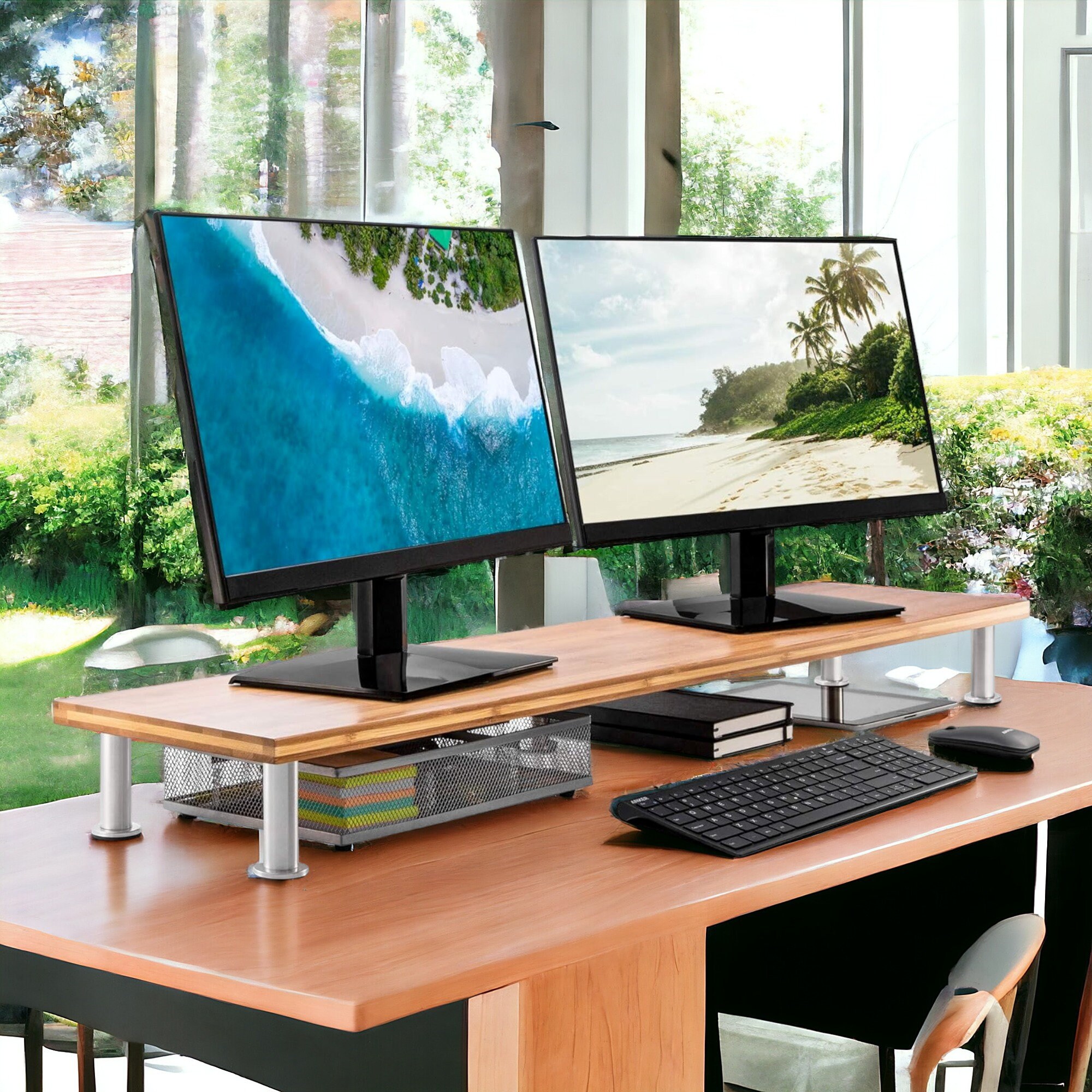 Bamboo Dual Monitor Riser Wood TV Stand - Etsy