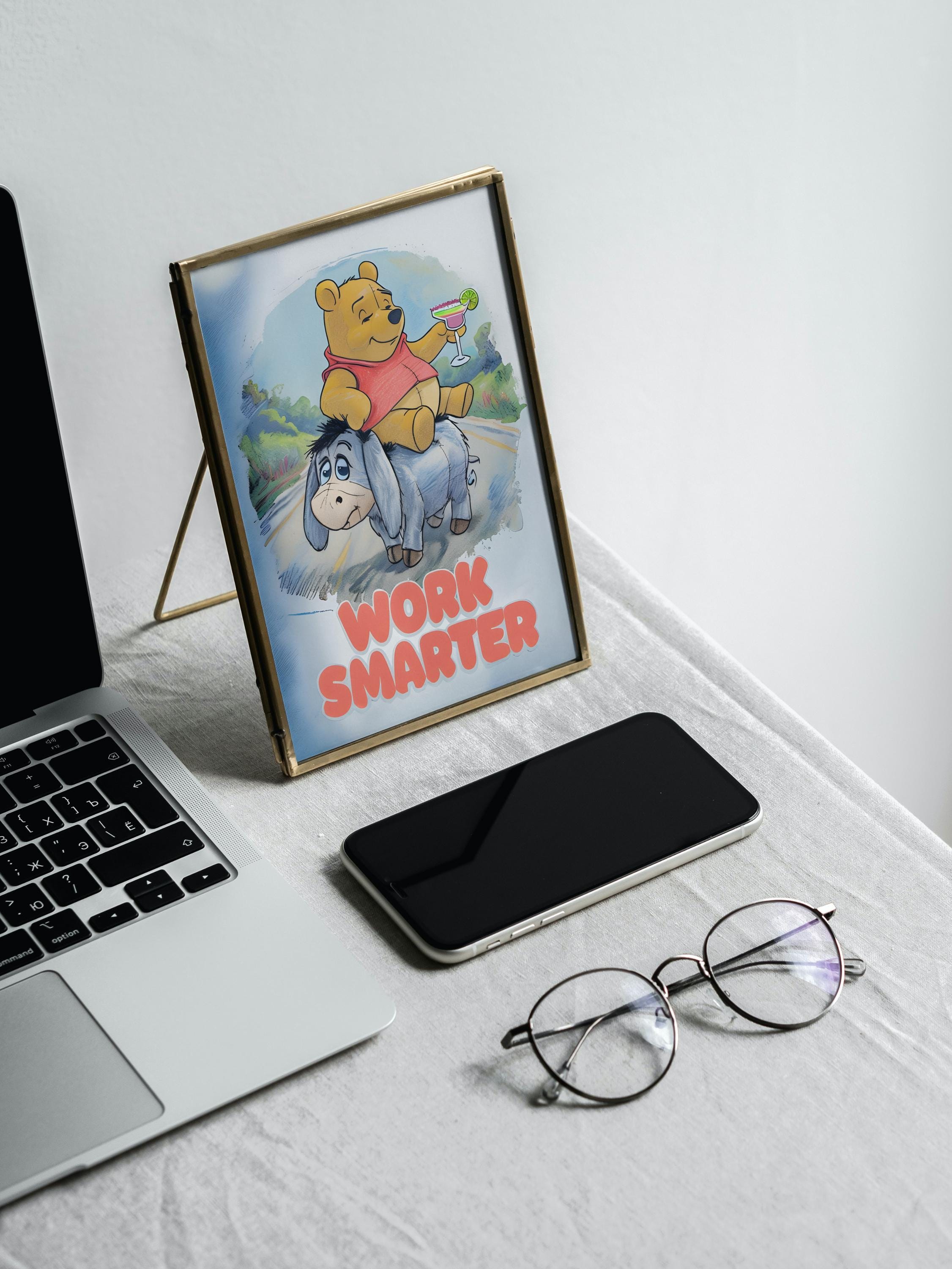 Funny Winnie the Pooh Office Print - Work Smarter Motivational Wall Art ...