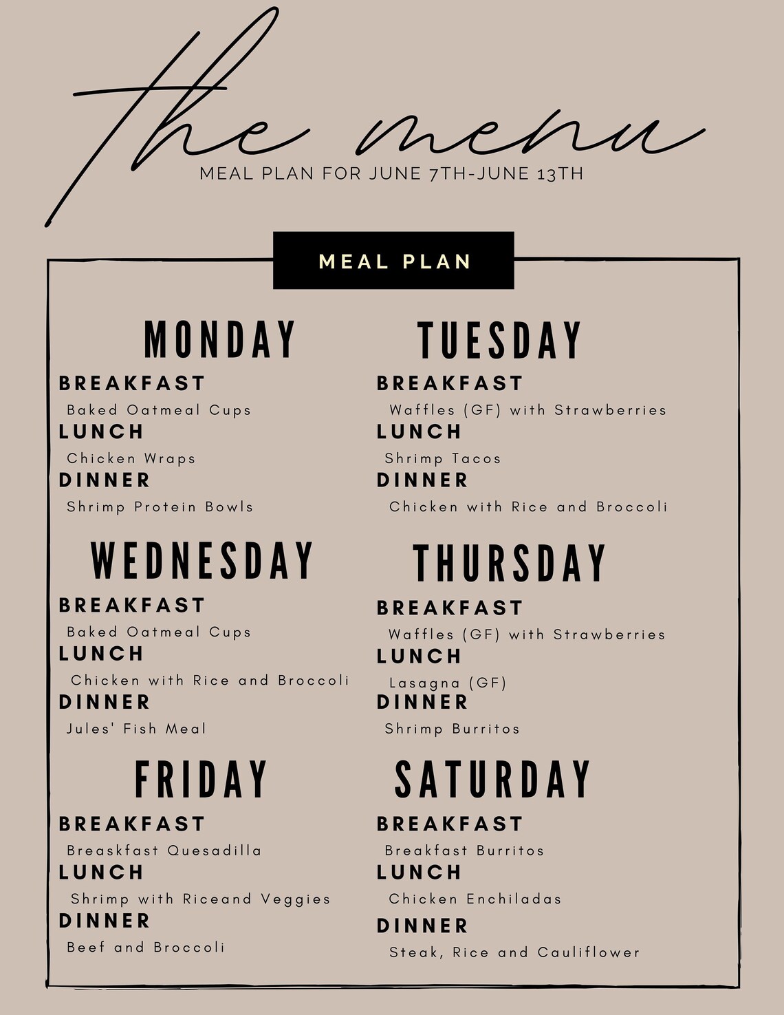 Minimalist Meal Prep Menu Template - Etsy