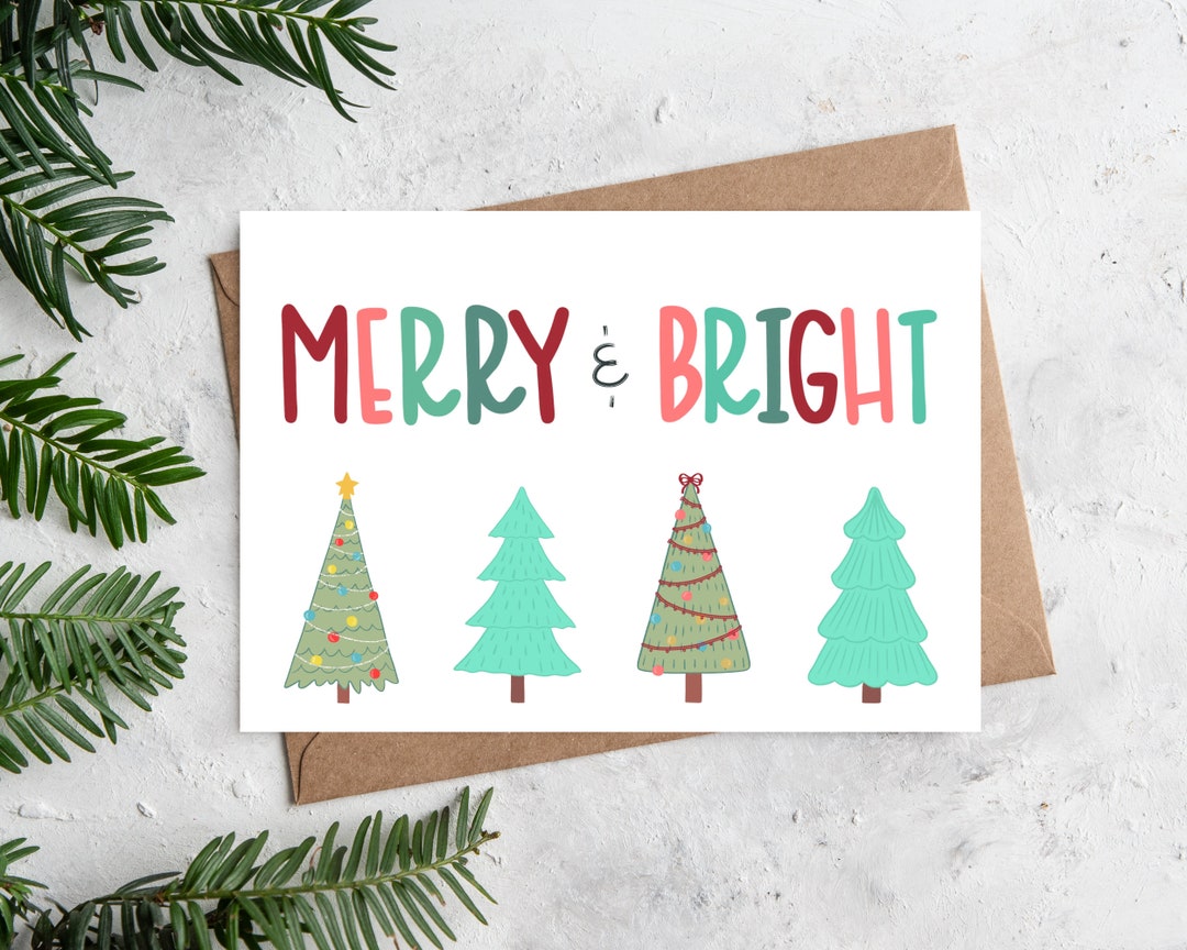Merry and Bright Card Holiday Card Christmas Card Greeting Card - Etsy