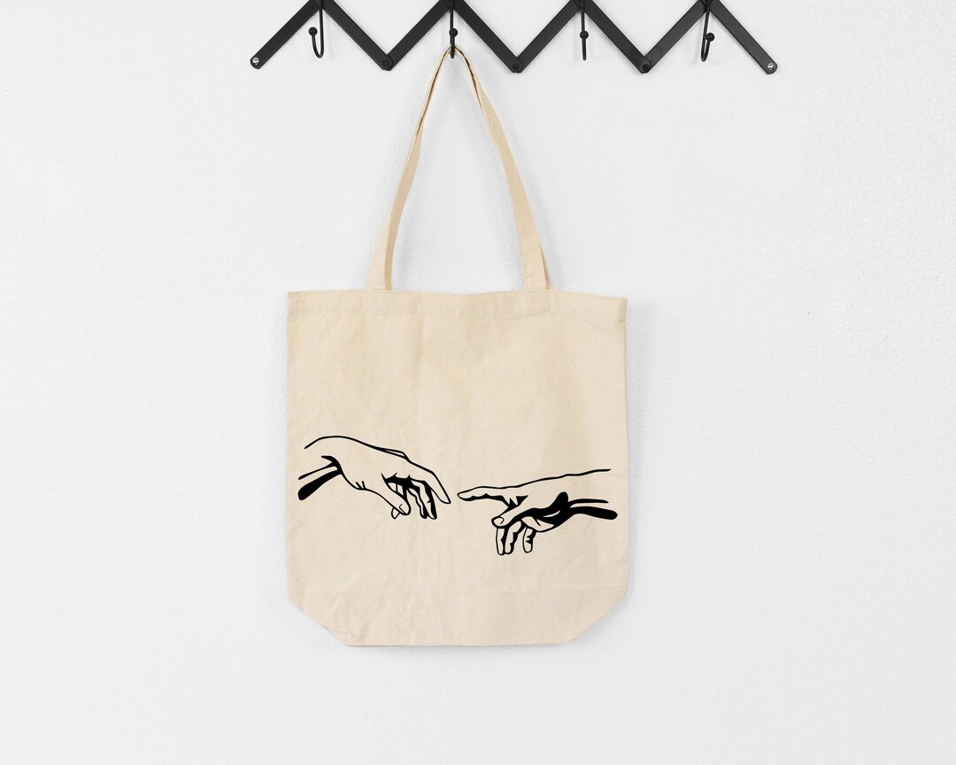 Creation Hands Tote Bag, Line Art Tote Bag, Cotton Tote Bag, Trending ...