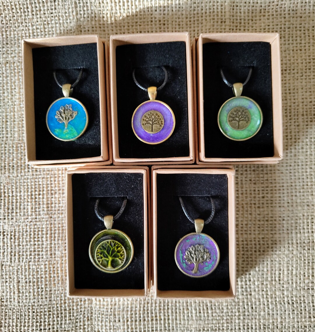 Tree of Life Resin Art Necklace in Eco-friendly Gift Box 28mm - Etsy