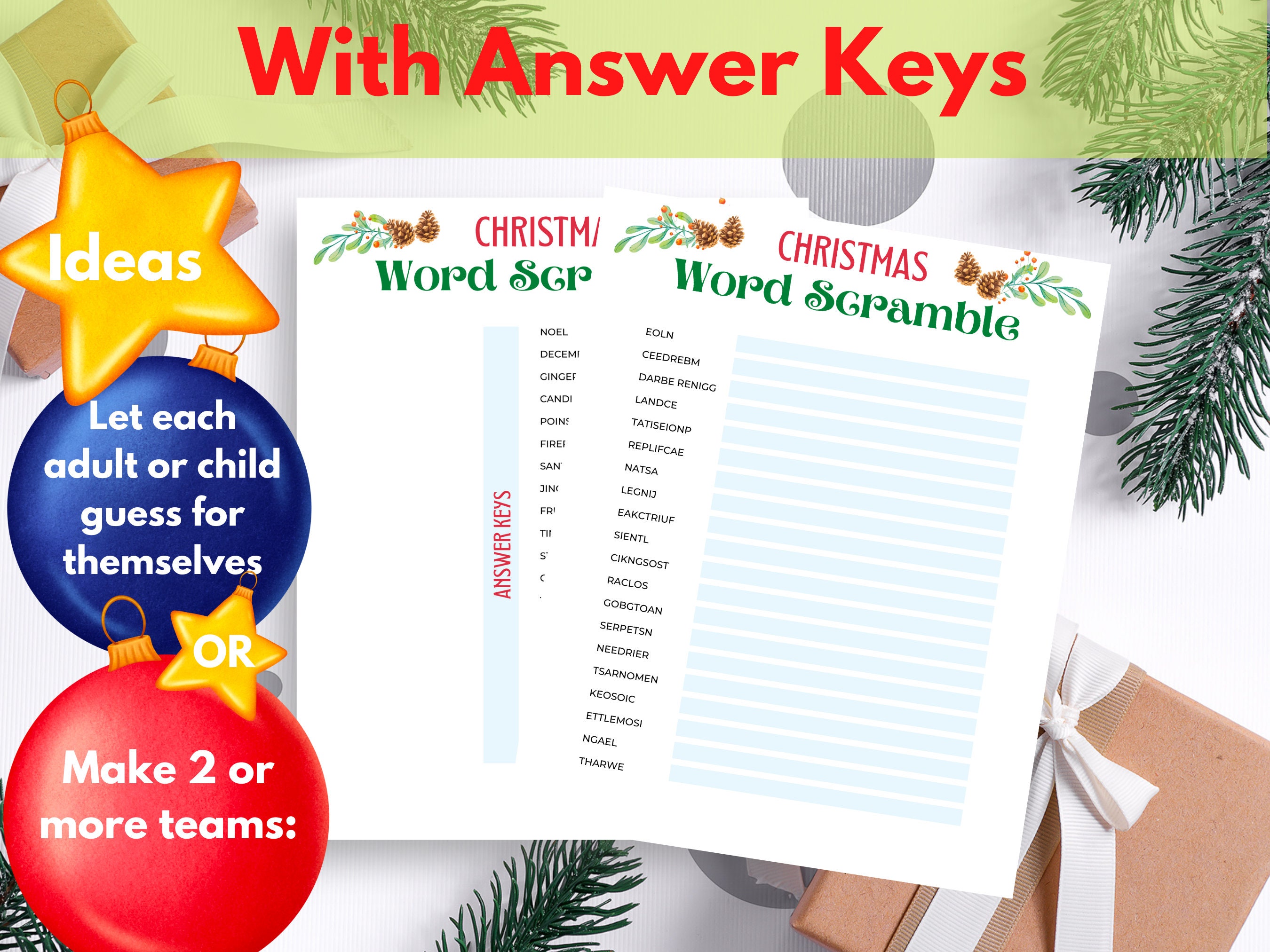 Christmas Word Scramble and Answers, Holiday Word Scramble, Christmas ...