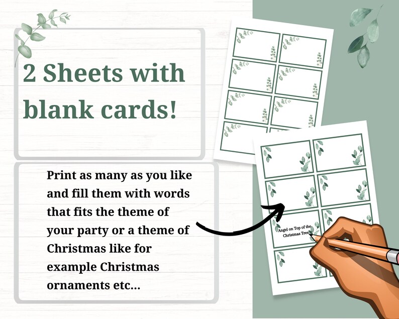 Christmas Charades Printable Game, Eucalyptus Cards, Christmas ...