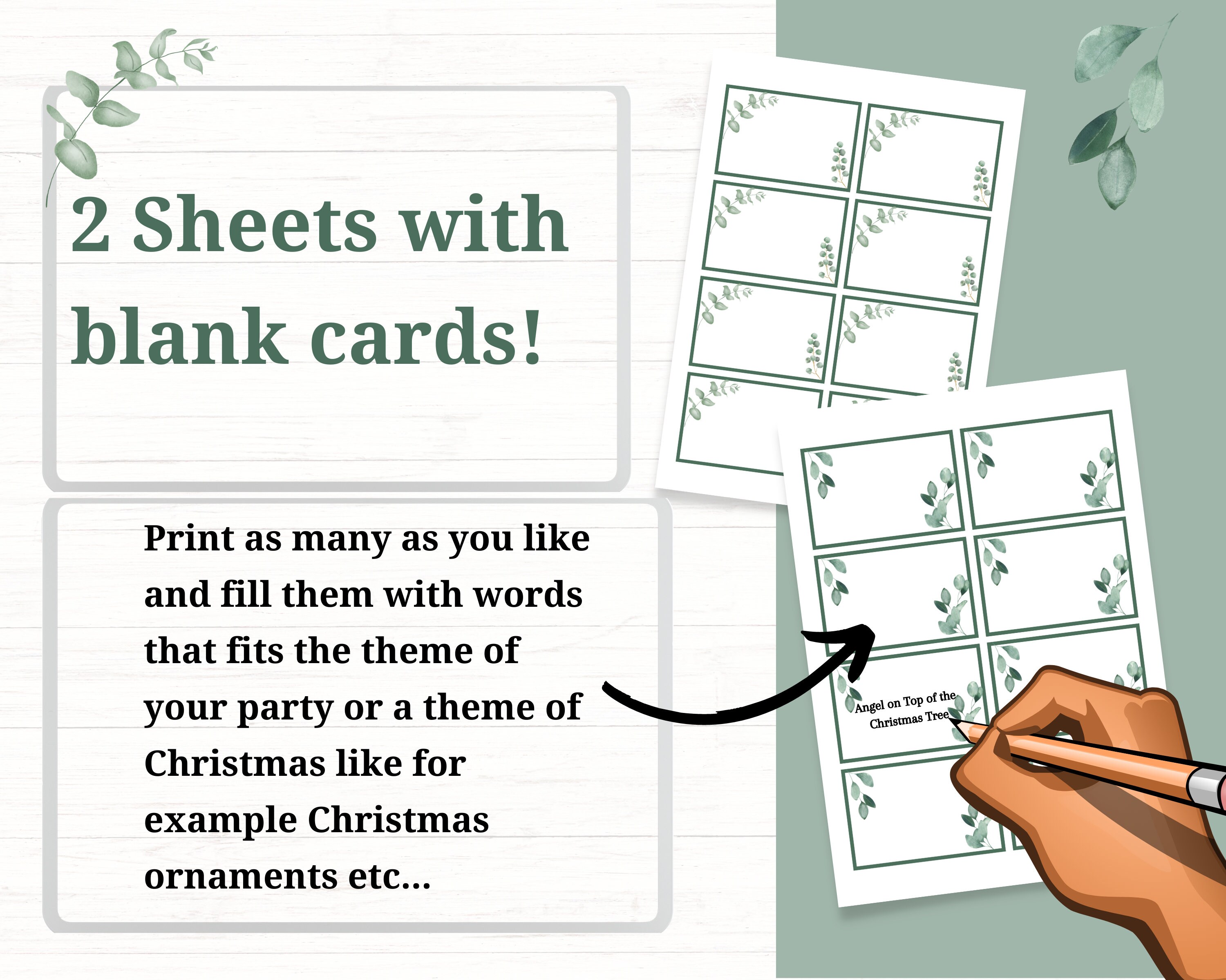 Christmas Charades Printable Game, Eucalyptus Cards, Christmas ...