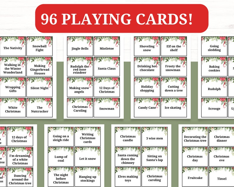 Christmas Charades Printable Game, Charades Cards, Christmas Pictionary ...