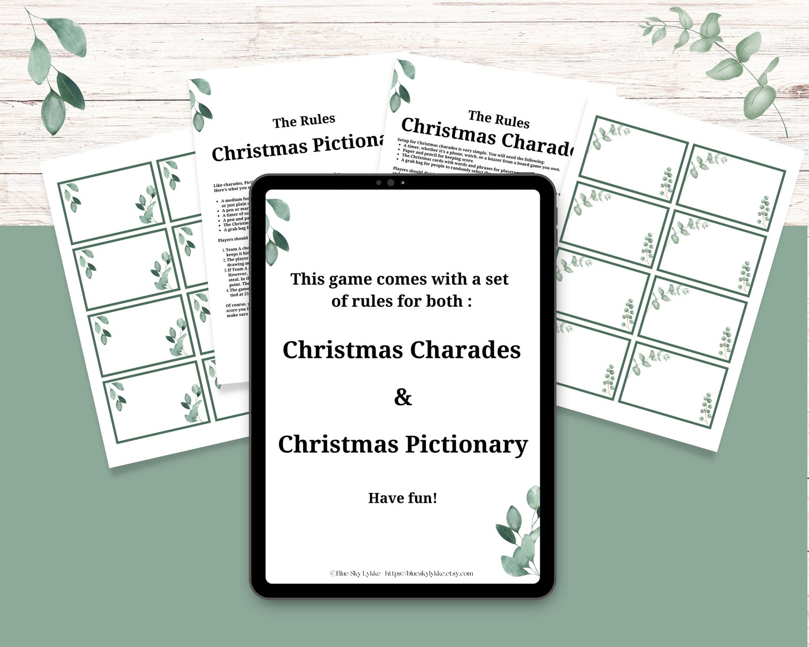 Christmas Charades Printable Game, Eucalyptus Cards, Christmas ...