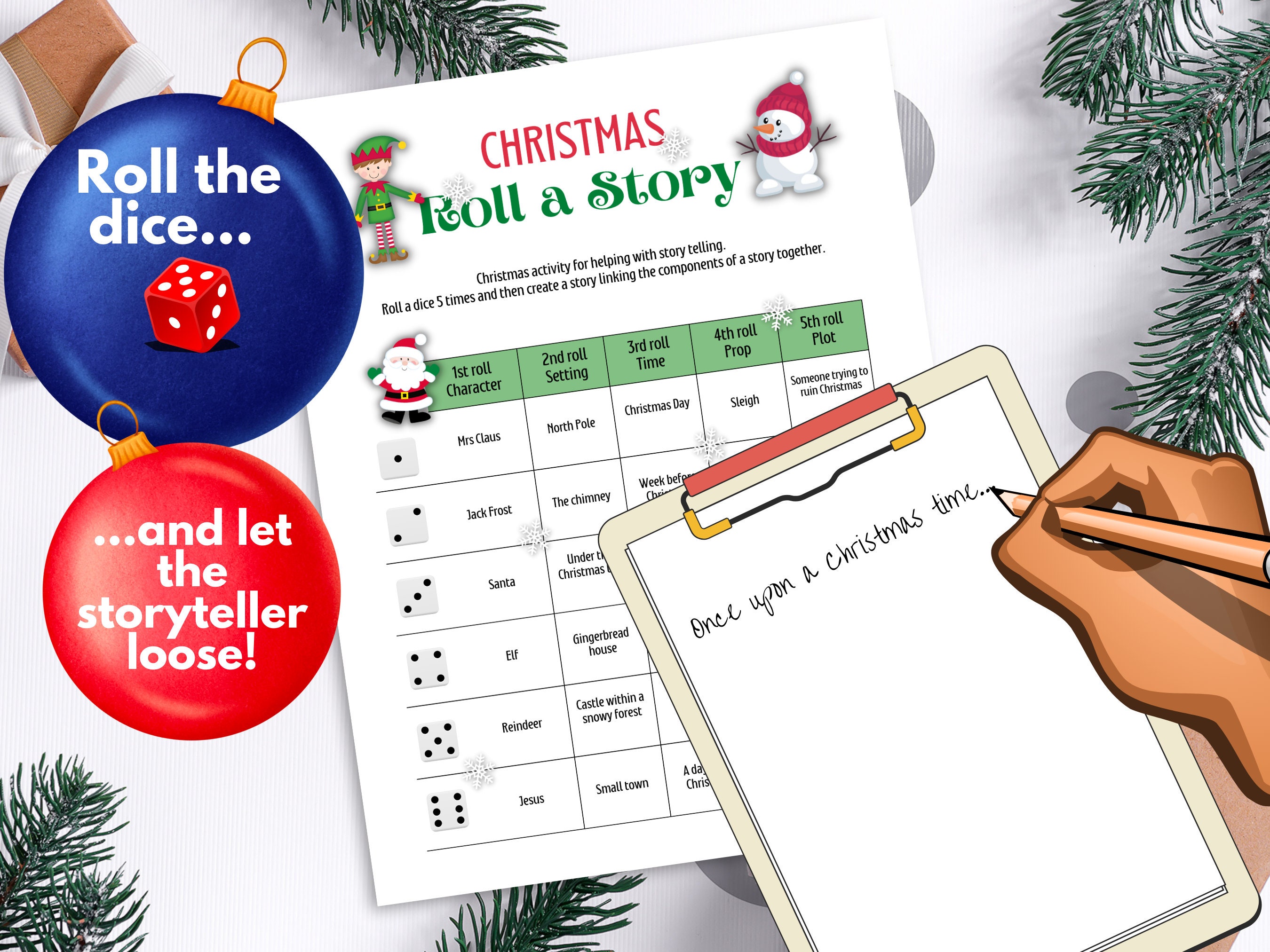 Christmas, Roll a Story, Dice Game, Printable Creative Writing ...