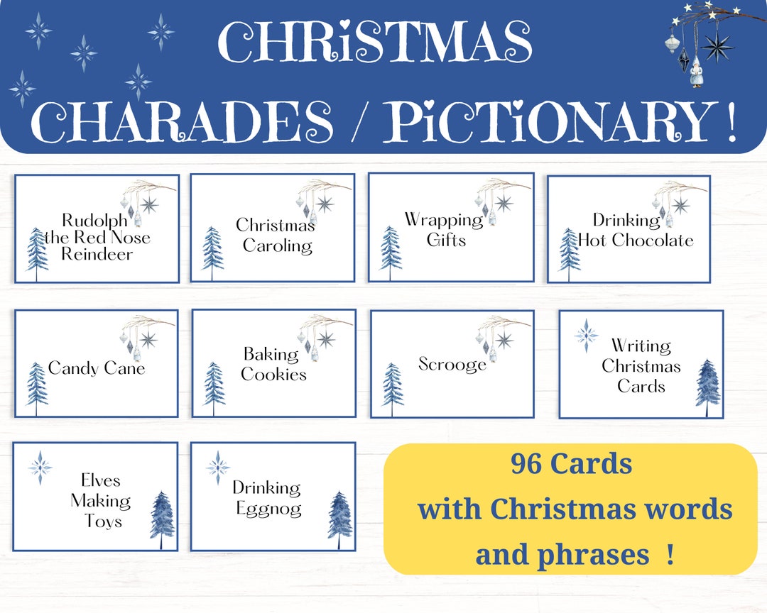 Christmas Charades Printable Game, Charades Cards, Christmas Pictionary ...