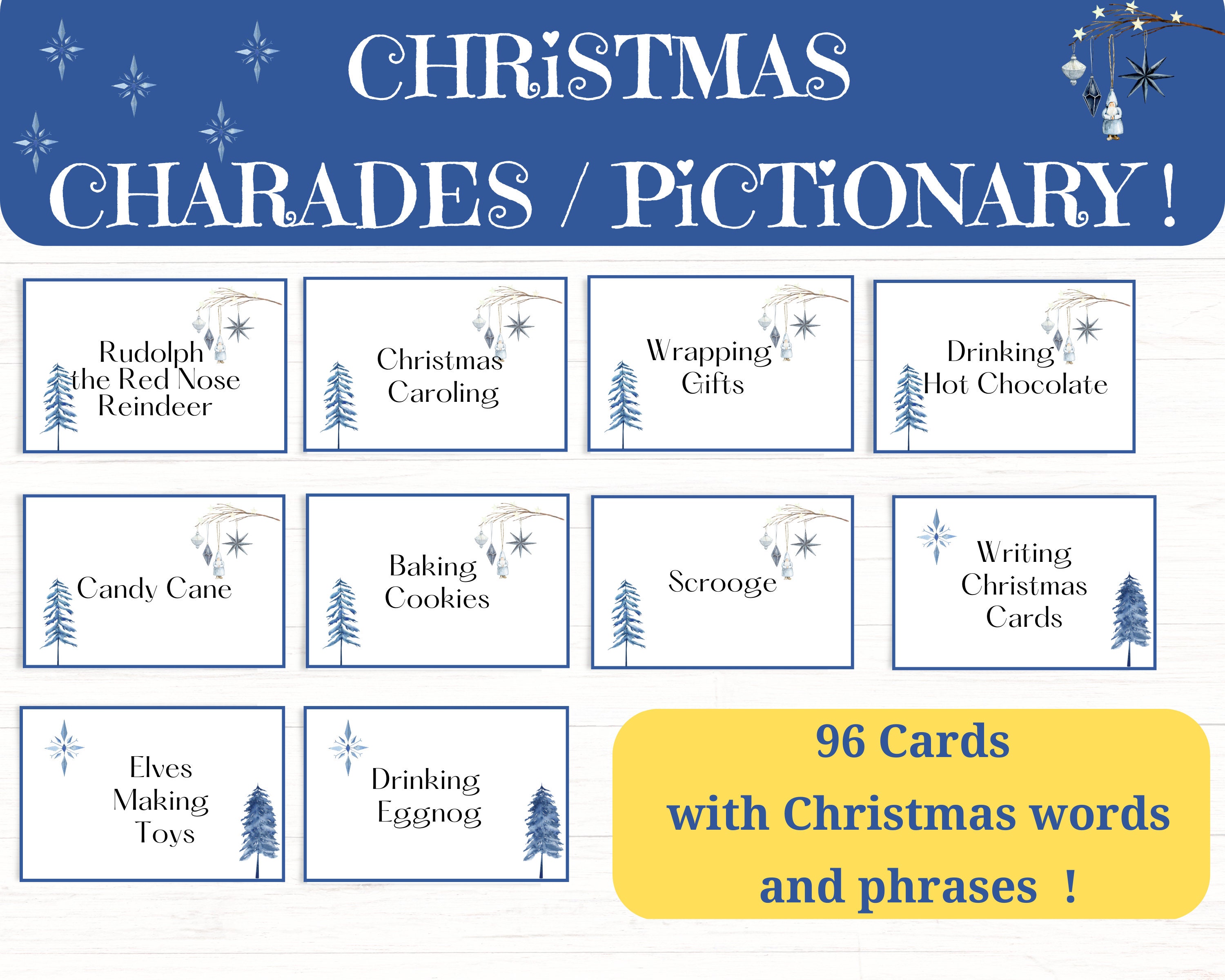 Christmas Charades Printable Game, Charades Cards, Christmas Pictionary ...