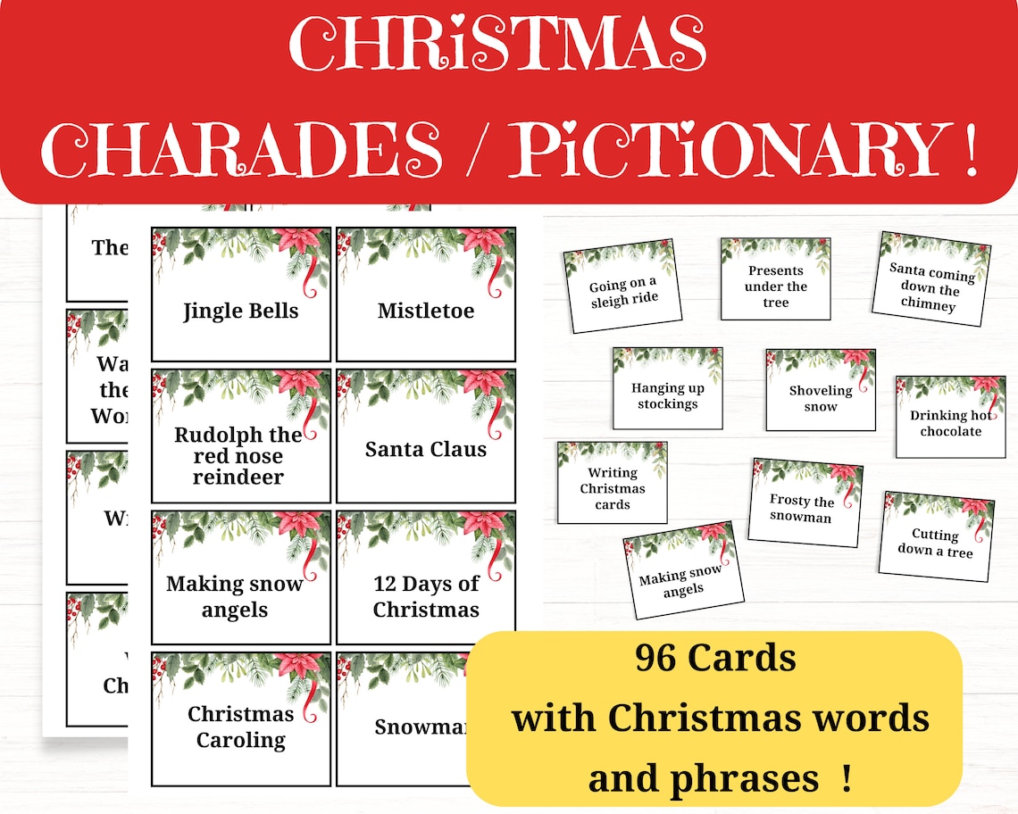 Christmas Charades Printable Game, Charades Cards, Christmas Pictionary ...