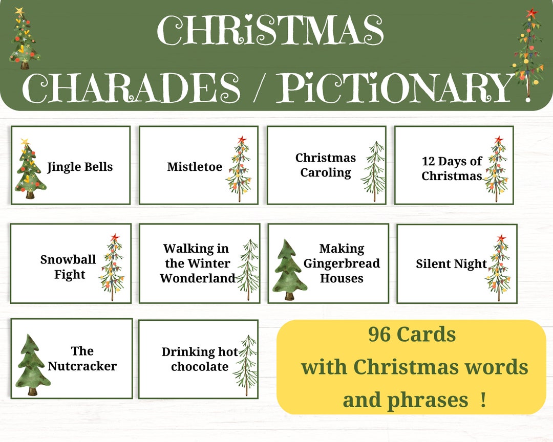 Christmas Charades Printable Game, Charades Cards, Christmas Pictionary ...