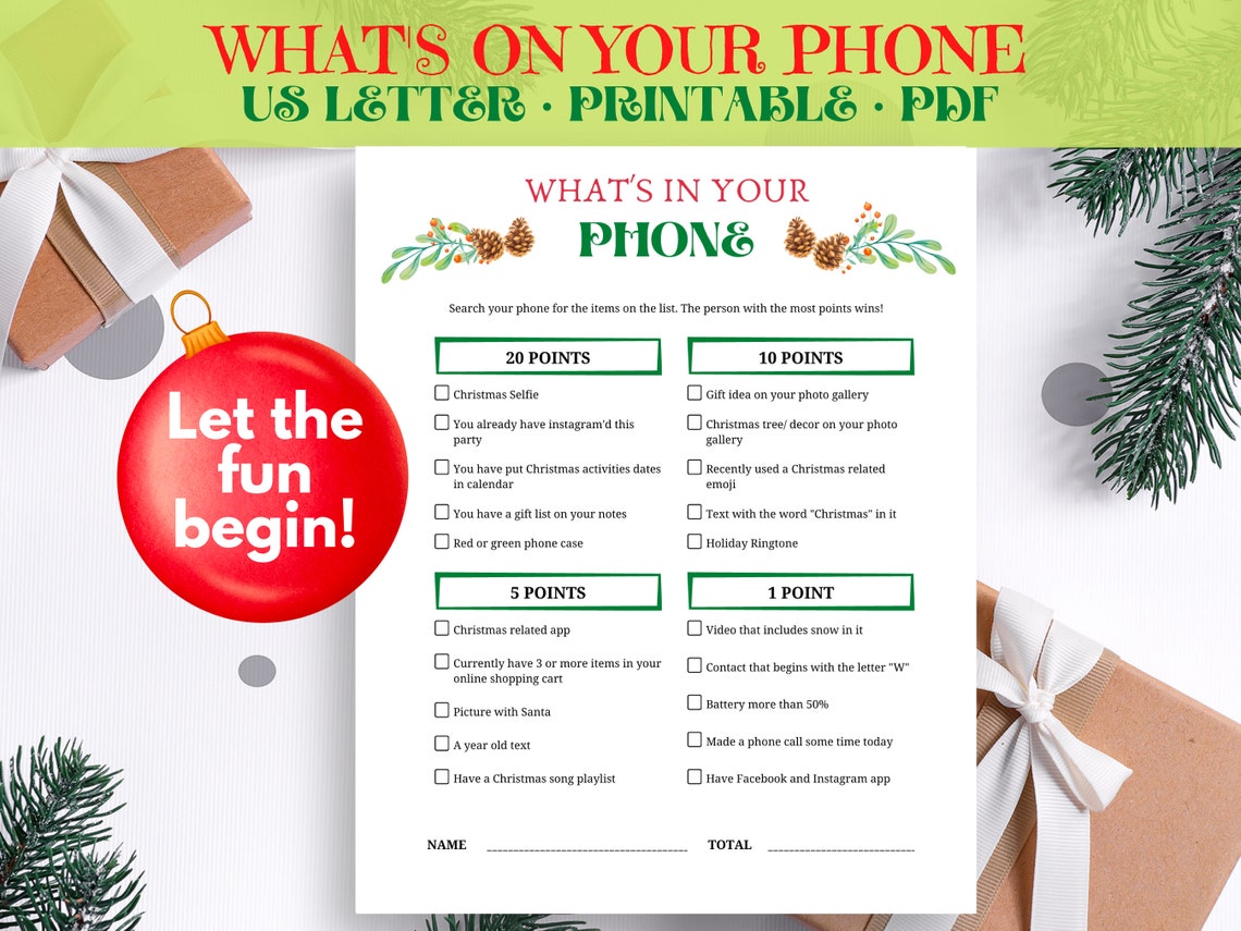 Christmas Whats on Your Phone Game | Xmas Scavenger Hunt Games | Fun ...