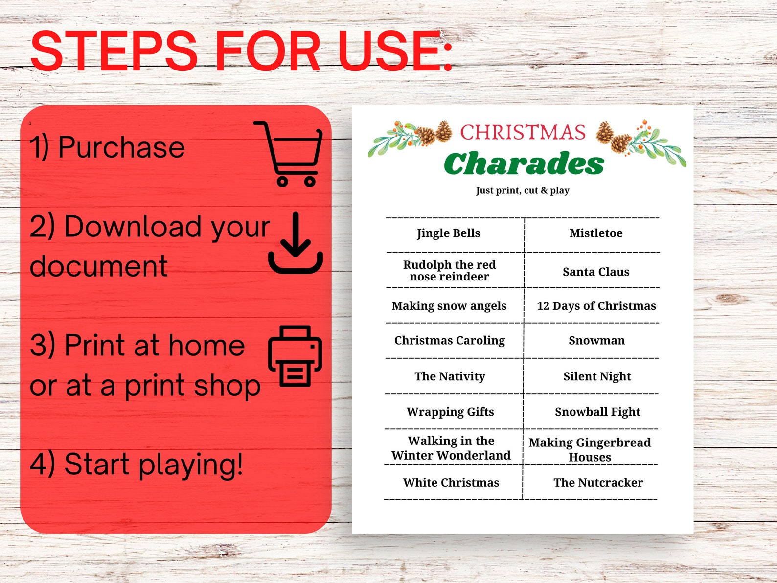 Christmas Charades Printable Game, Charades Cards, Christmas Party ...