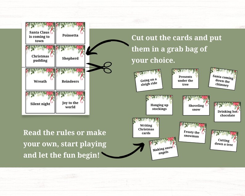 Christmas Charades Printable Game, Charades Cards, Christmas Pictionary ...