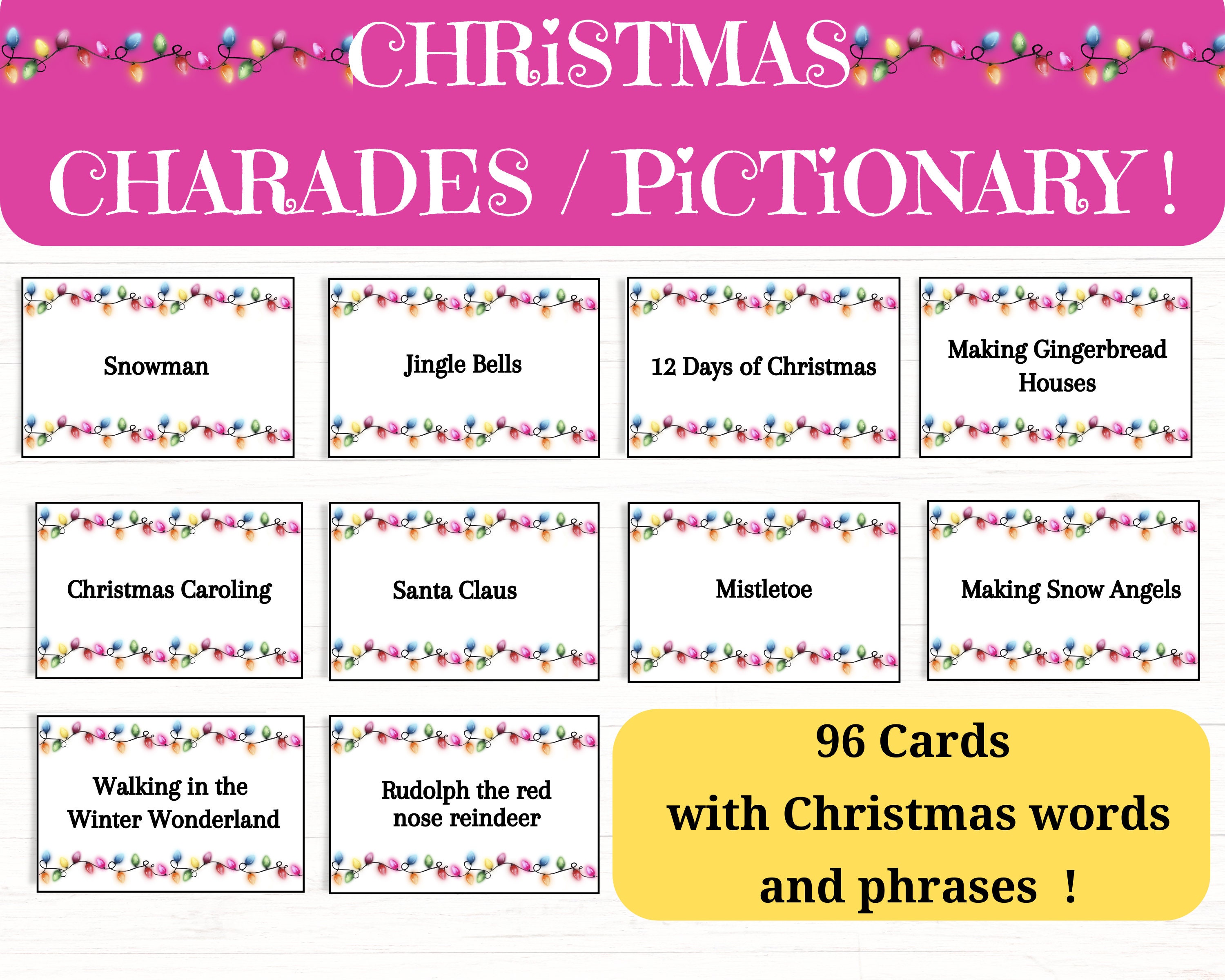 Christmas Charades Printable Game, Charades Cards, Christmas Pictionary ...