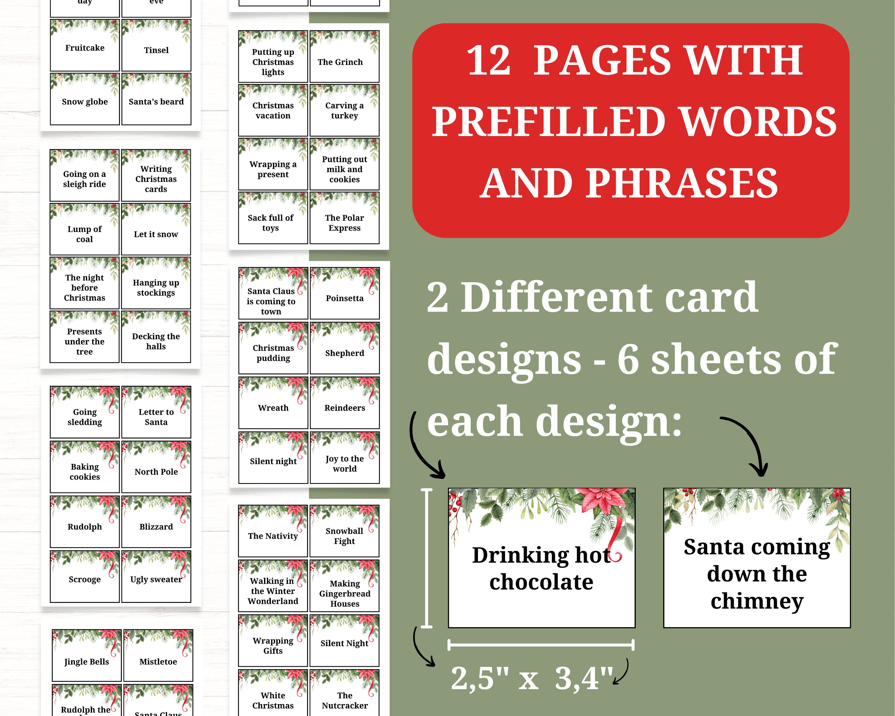 Christmas Charades Printable Game, Charades Cards, Christmas Pictionary ...