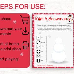 Holiday Roll a Snowman Dice Game - Children's Game Card - Build / Draw ...