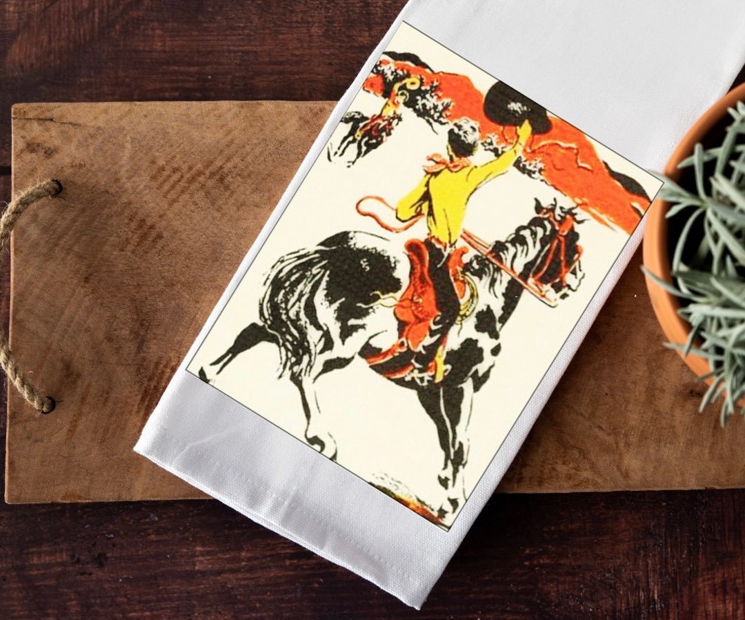 Retro Cowboy Kitchen Towel - Etsy