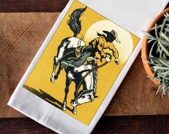 Cowboy Coffee Label Retro Flour Sack Kitchen Towel Cowgirl Western ...