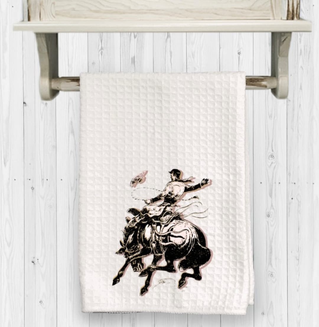 Vintage Bronc Rider, Bronc Rider, Vintage Bronc Towel, Kitchen Towel ...