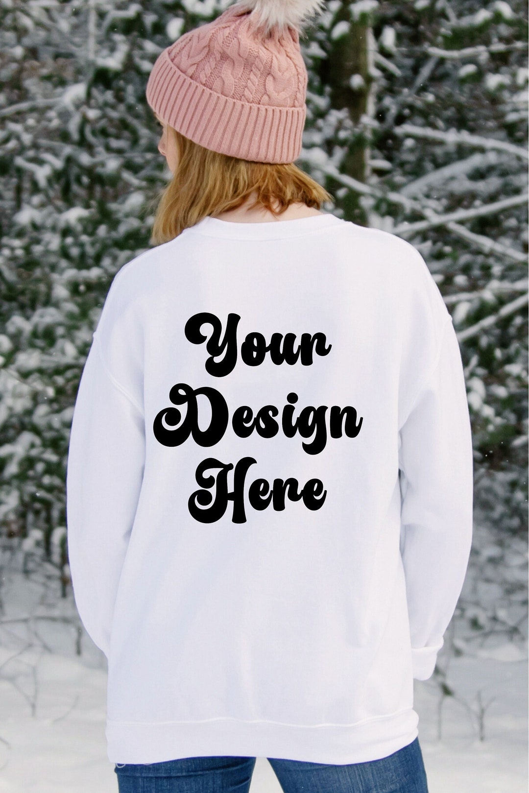 Gildan 18000 Back of Sweatshirt Mockup, White Sweatshirt Mockup, Model ...