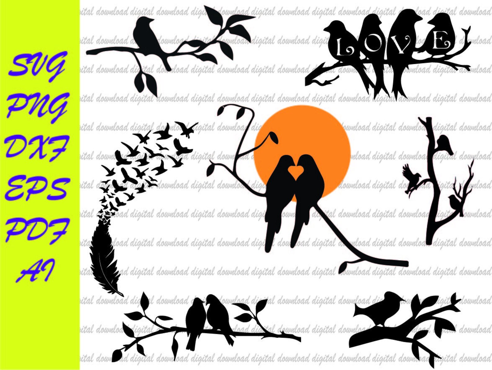 Bird SVG, Bird on Branch SVG, Birds SVG, Birds on Branch Svg, Branch ...