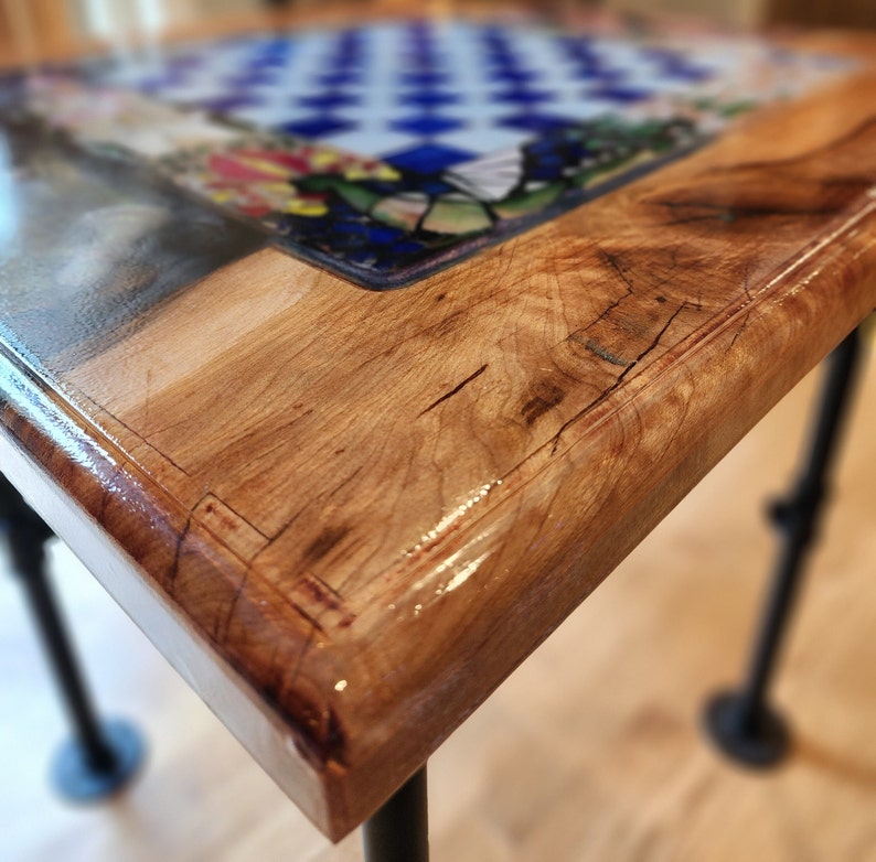 Custom Handmade Live-edge Wood & Epoxy Resin Chessboard Table Elegant ...