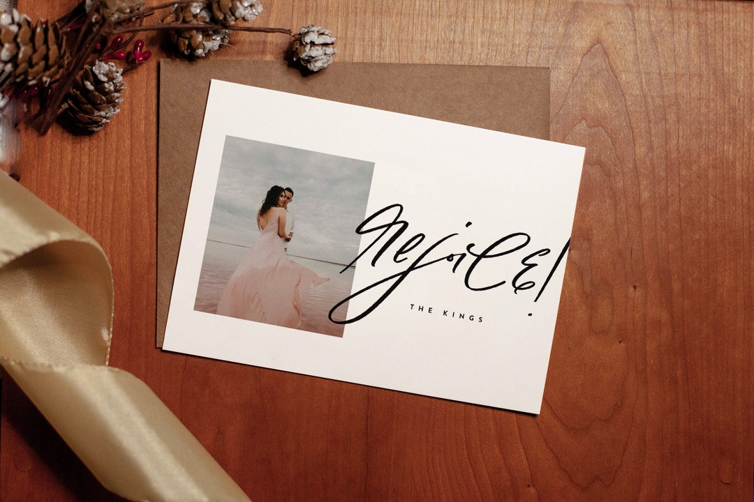 Printed Christmas Card Photo Holiday Card Calligraphy - Etsy