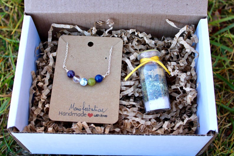 Manifestation Gift Set: Crystal Necklace and Spell Jar for Abundance ...