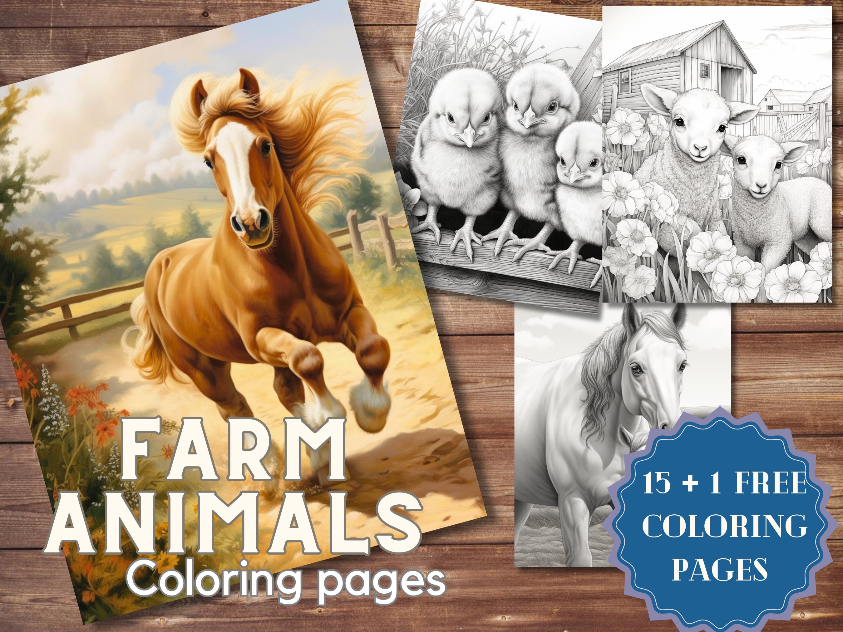 15 Realistic Farm Animals Coloring Book, Adult Kids Instant Download ...