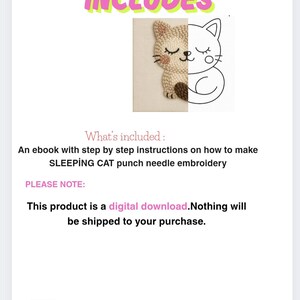 Sleeping Cat Punch Needle Pattern-cute DIY Embroidery Design ,punch Needle PDF Pattern for ...