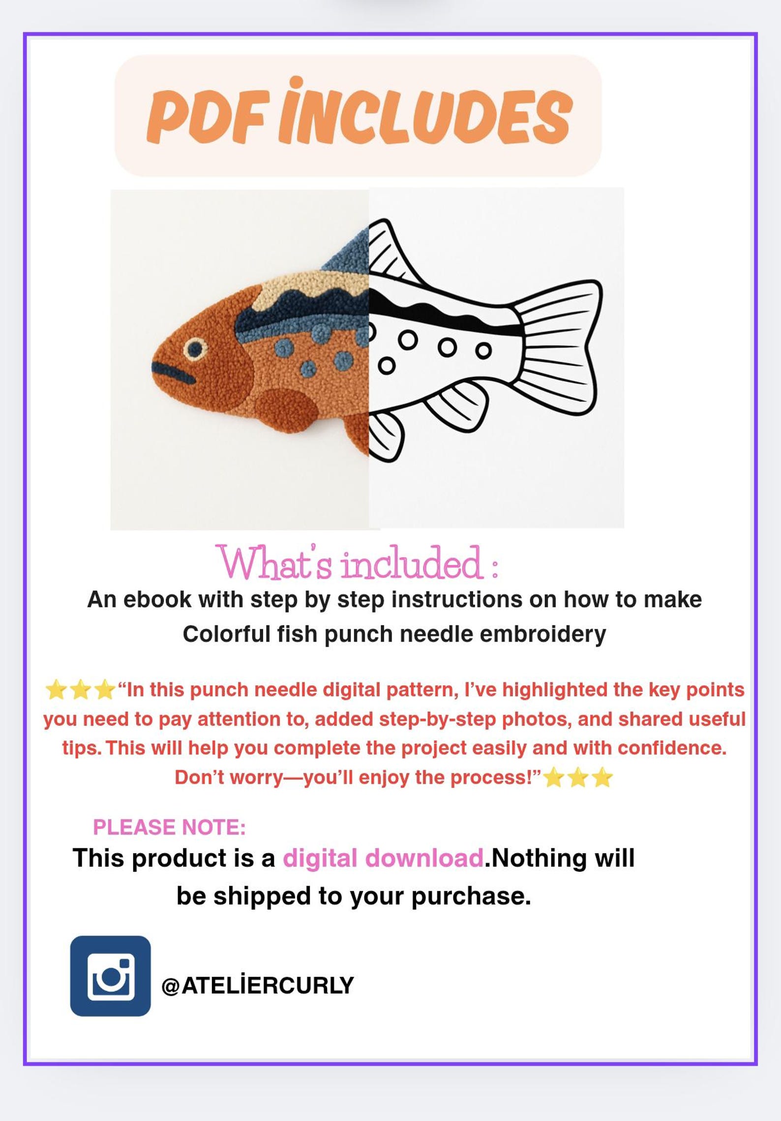 Colorful Fish Punch Needle Pattern,pdf ,DİY, Punchneedle Template - Etsy