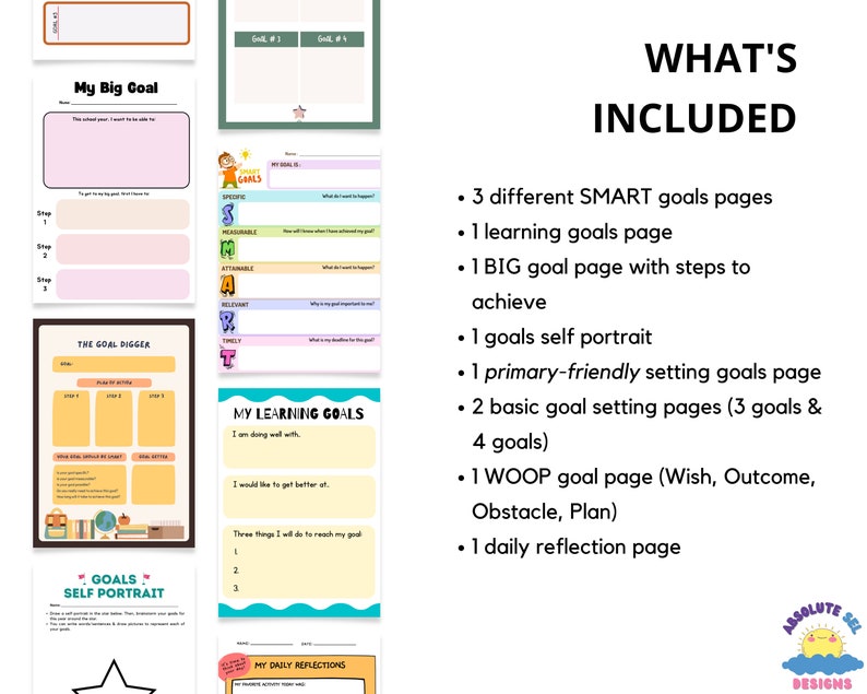 10 Goal Setting Worksheets for Kids Student Goal Planner - Etsy