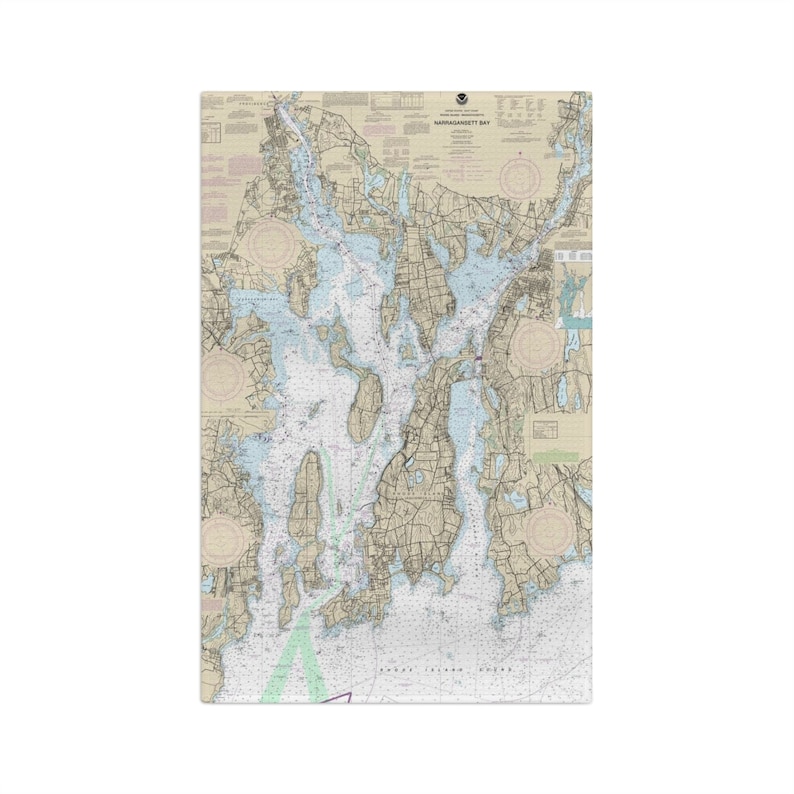 Newport Harbor Nautical Chart Tea Towel: Rhode Island Coastal Map - Etsy