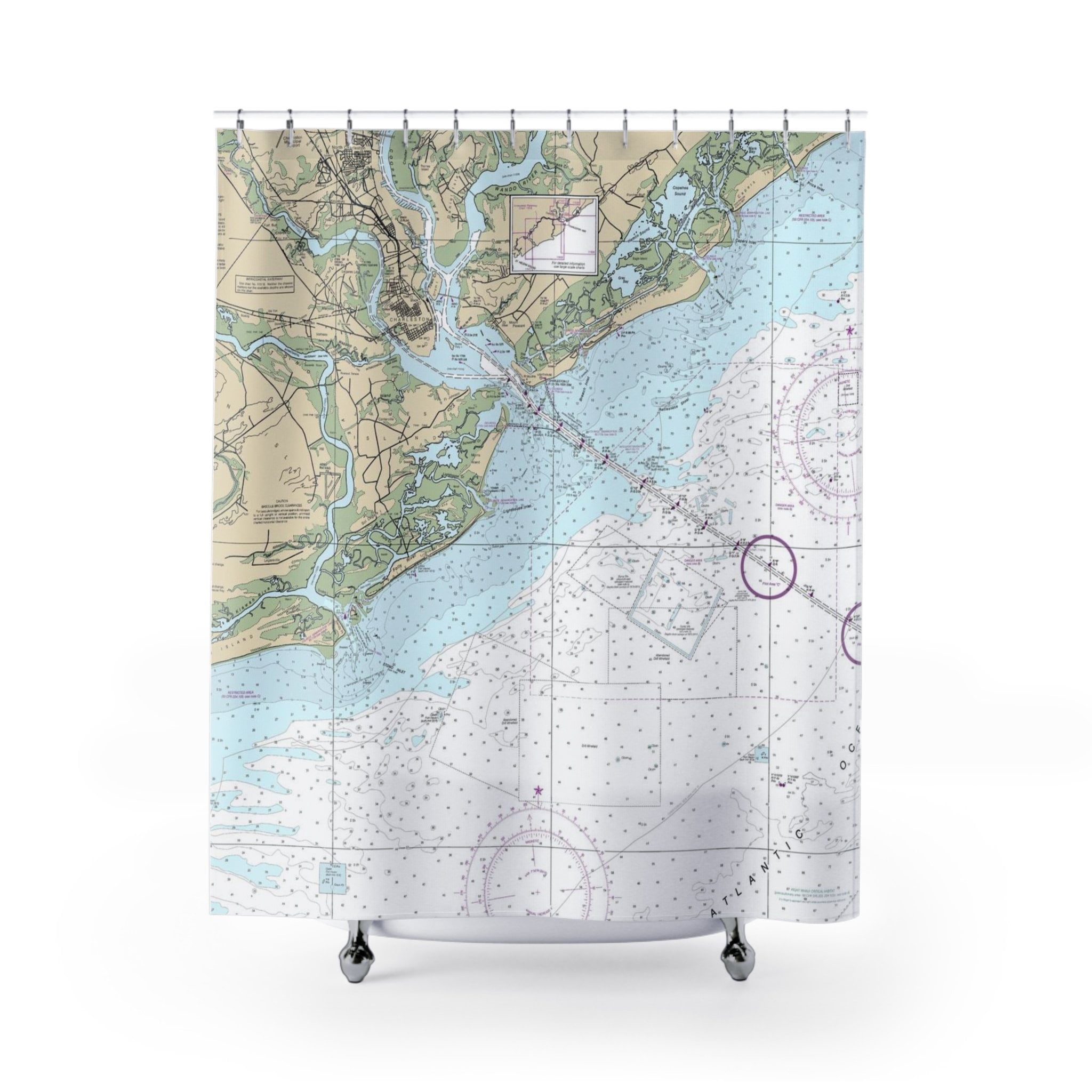 Low Country Shower Curtain Map Shower Curtain Nautical Bathroom Decor ...
