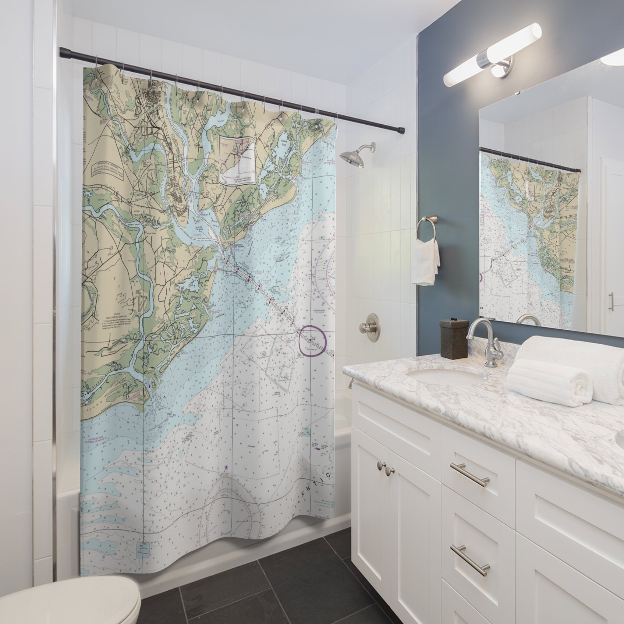 Low Country Shower Curtain Map Shower Curtain Nautical Bathroom Decor ...