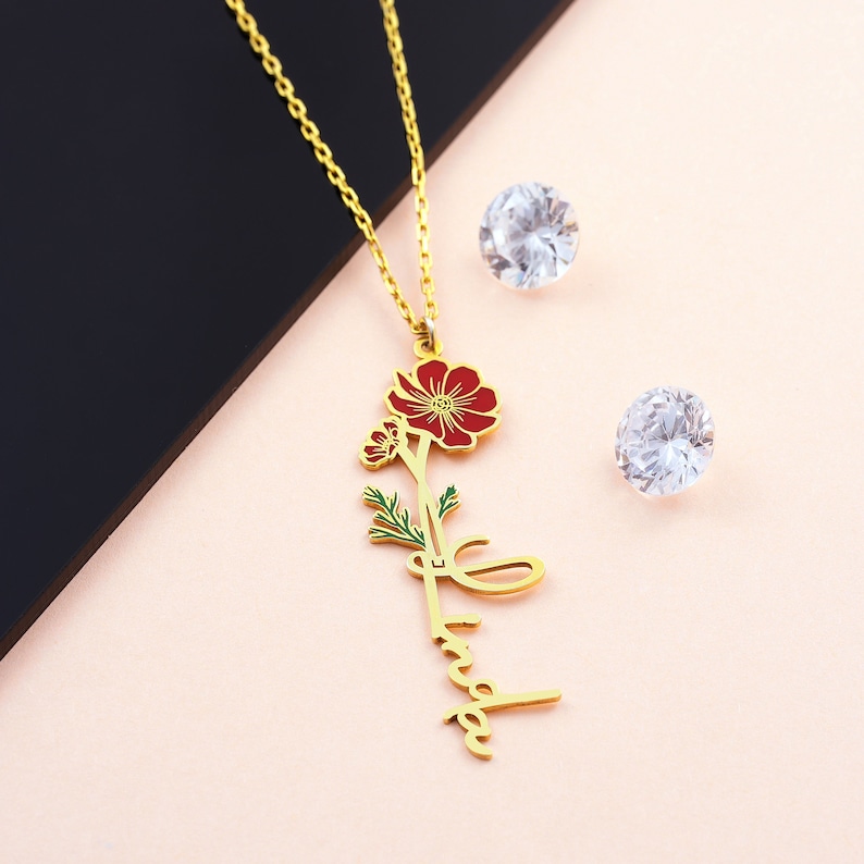 Personalized Water Lily Birth Flower, Custom Made Name Necklace for Her ...