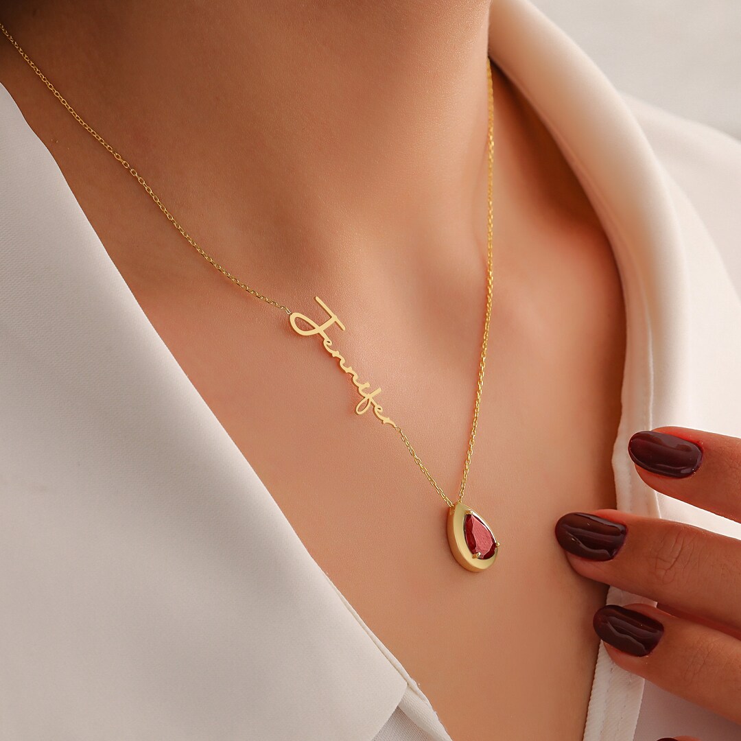 Minimalist Personalized January Birthstone Necklace, 925k Name and ...