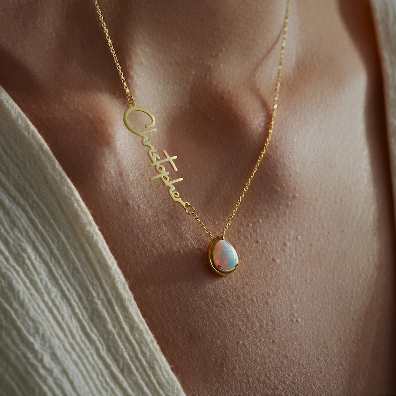 Personalized Opal Name Necklace, Custom Gold Name Jewelry, Dainty ...