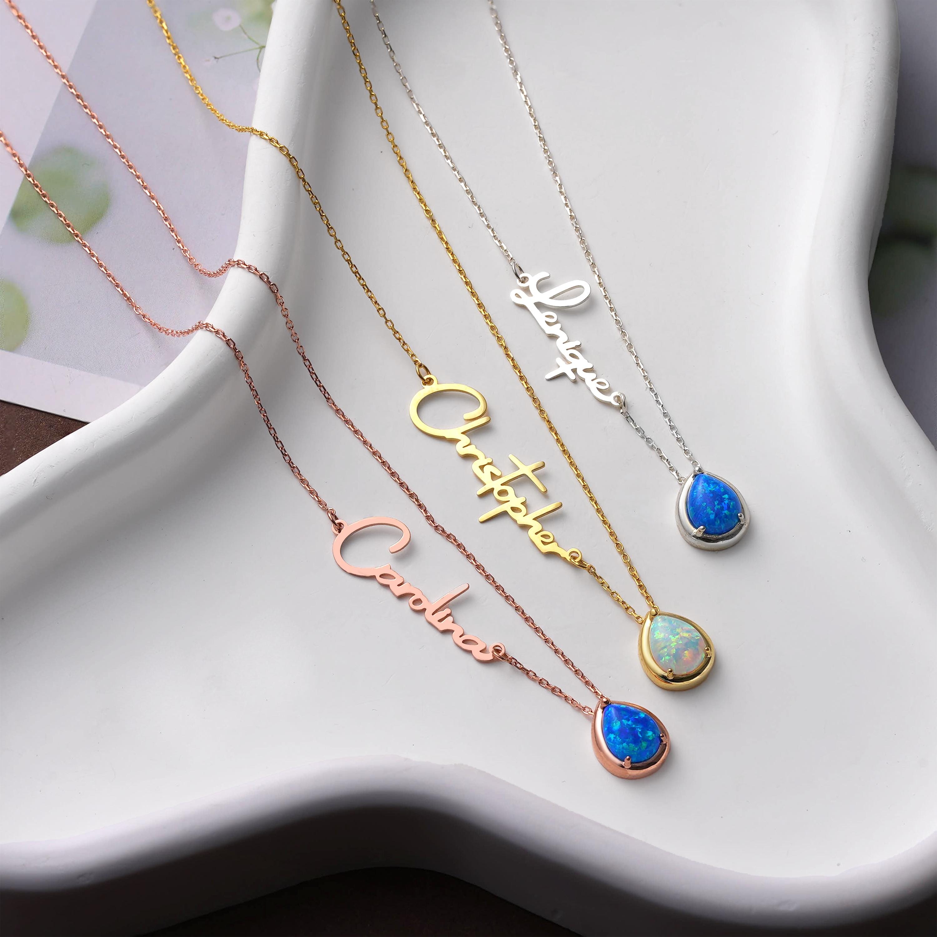 Personalized Opal Name Necklace, Custom Gold Name Jewelry, Dainty ...