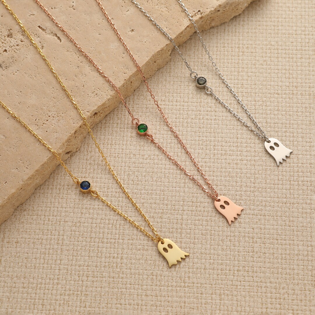 Unique Ghost Necklace for Her, Layered Ghost Charm, Minimalist ...