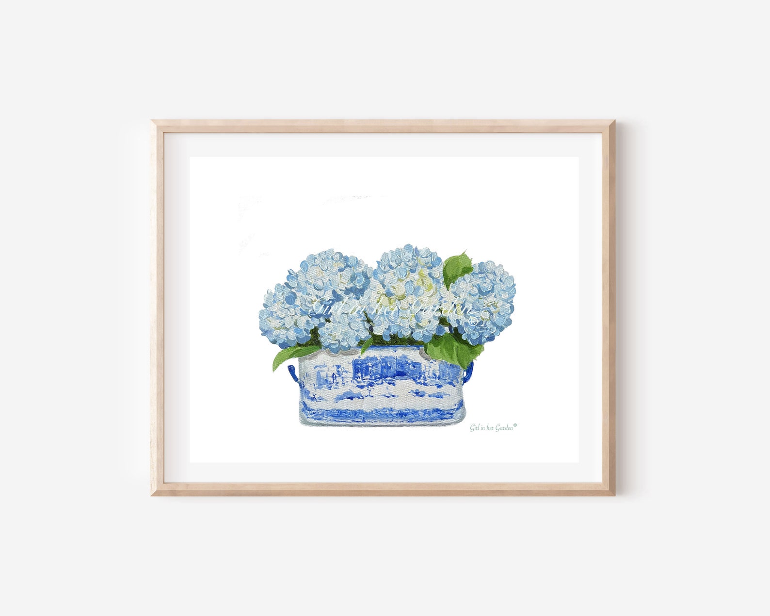 Blue Hydrangea Wall Art Print Hydrangea Art Chinoiserie Hydrangea ...